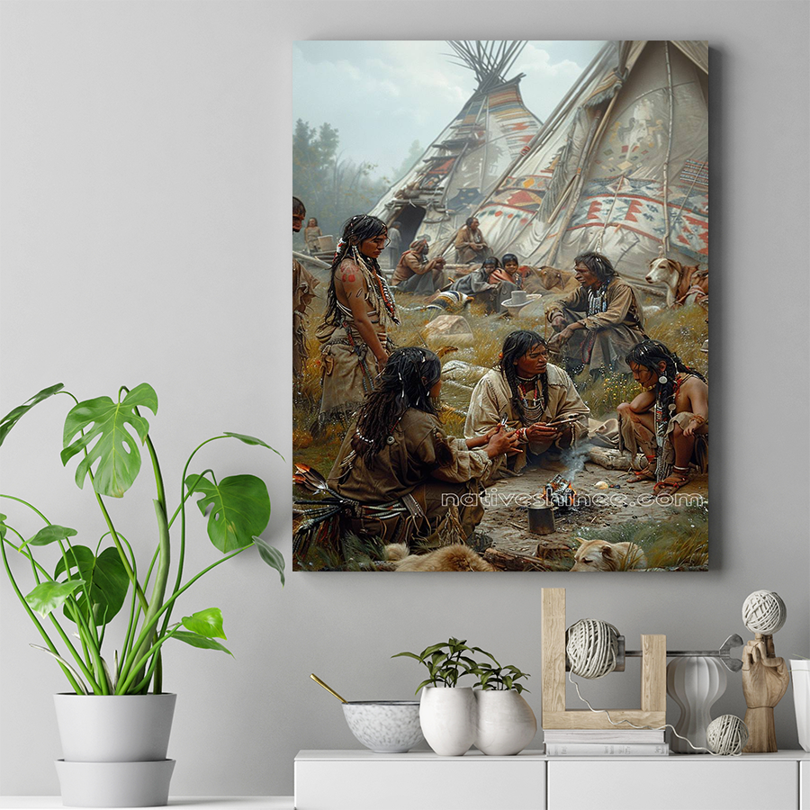 The Vibrant Life of a Native American Community Canvas – NativeShinee