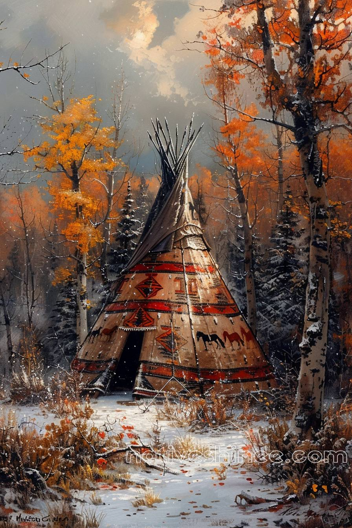 The Warmth of a Native Tipi in Fall Native American Canvas – NativeShinee