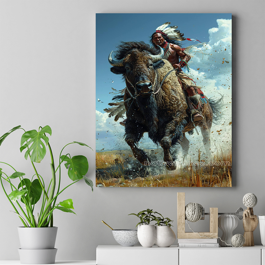 The Warrior's Charge Bison Native American Canvas – NativeShinee