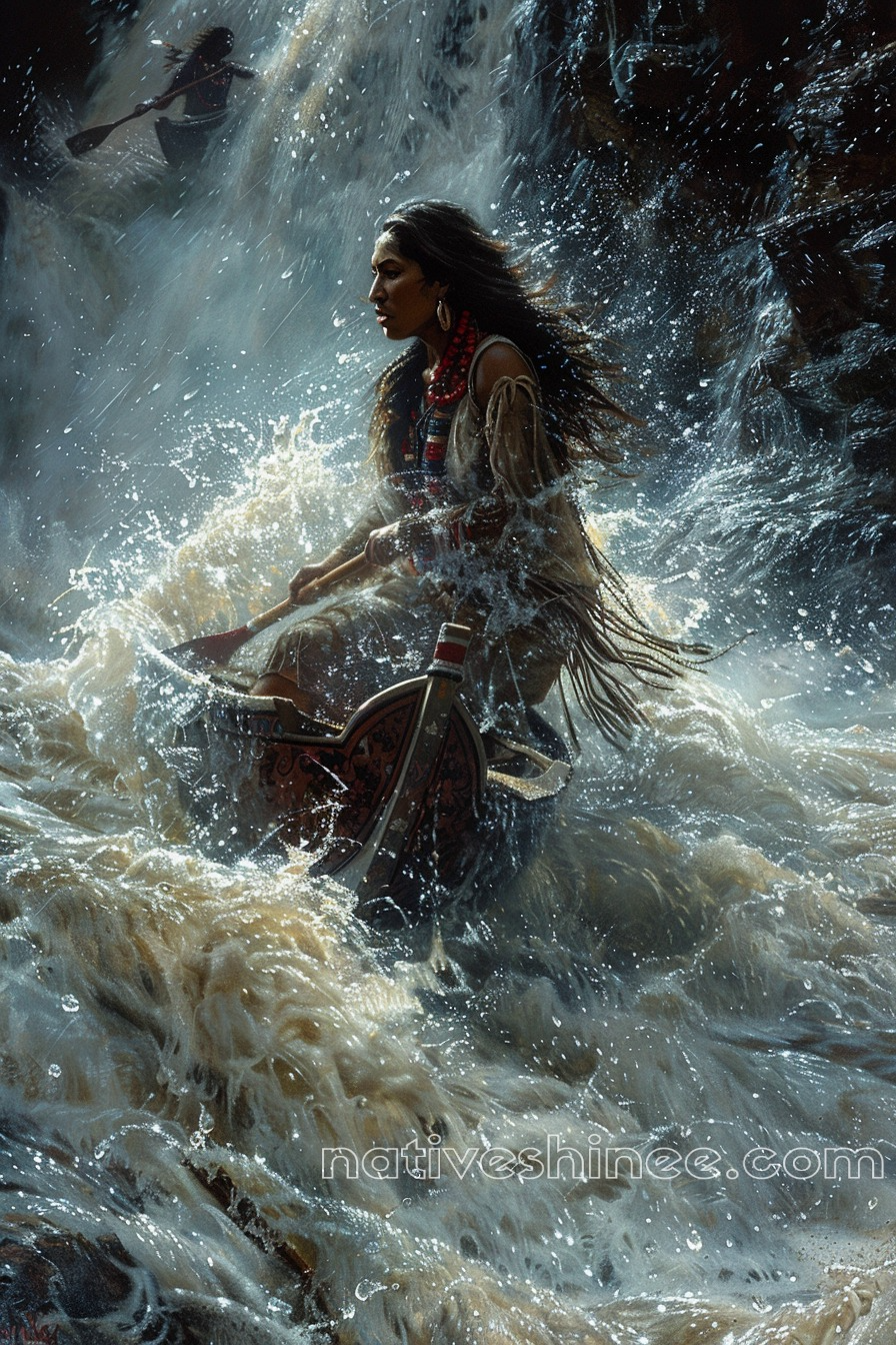 Braving the Wild River's Fury Native American Canvas – NativeShinee