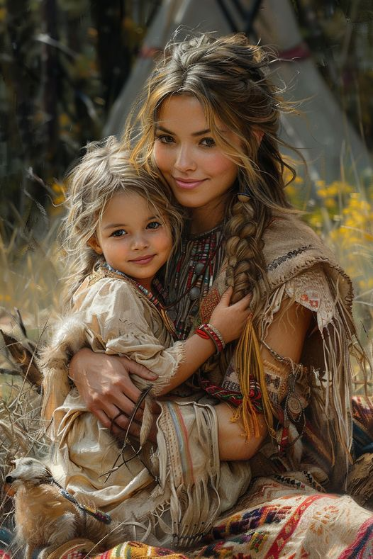 Mother and Daughter, Timeless Bond Native American Canvas – NativeShinee