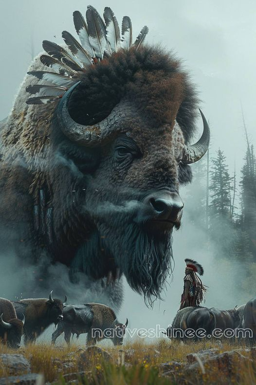 Warrior and Bison Spirit Native American Bison Canvas – NativeShinee