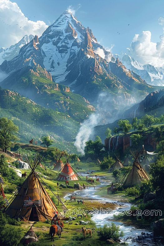 Majestic Mountains and Tipi Villages Native American Canvas – NativeShinee