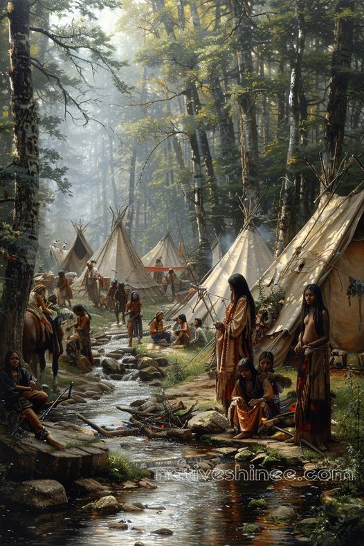 Morning Life in the Forest Camp Native American Canvas – NativeShinee