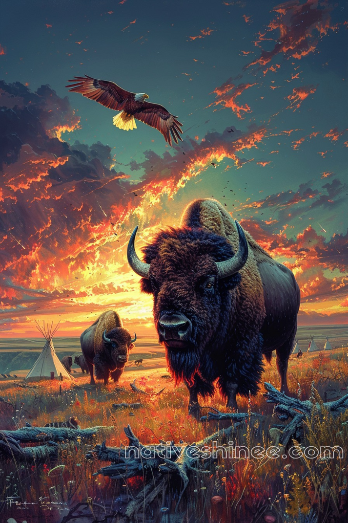 Bison and Eagle: Spirits of the Land Native American Bison Canvas ...