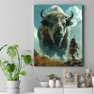 Warrior's Encounter with the Great Bison Native American Bison Canvas ...
