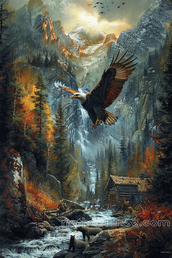 Eagle's Flight Over the Valley Native American Canvas – NativeShinee