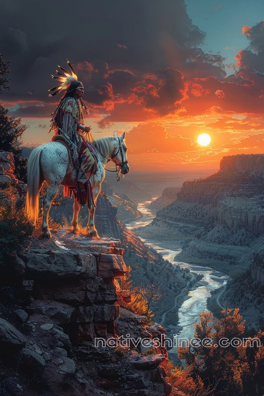 Sunset Vigil over the River Valley Native American Canvas – NativeShinee