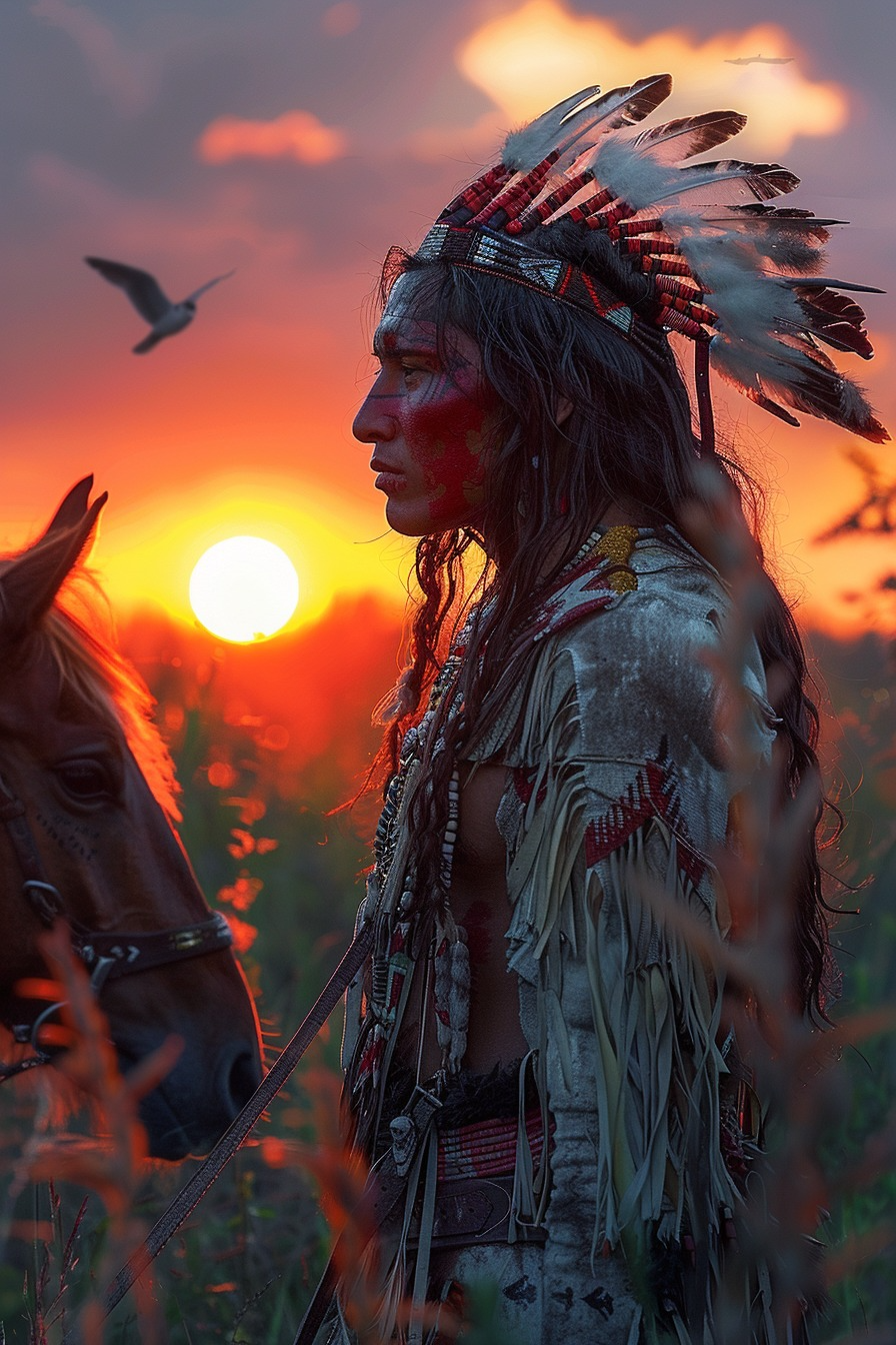 Warrior's Reflection at Day's End Native American Canvas – NativeShinee