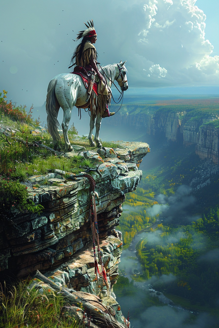 The Brave Warrior and His Loyal Horse Native American Canvas – NativeShinee