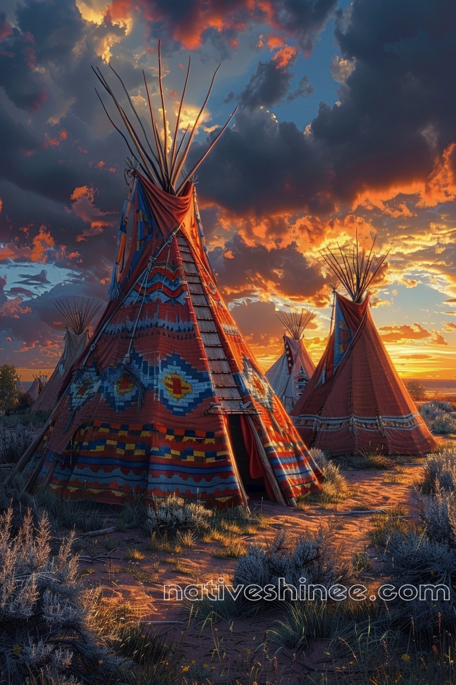 Evening Glow on Sacred Land Native American Teepee Canvas – NativeShinee