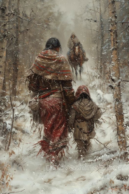 Journey Through Winter's Embrace Native American Canvas VA – NativeShinee