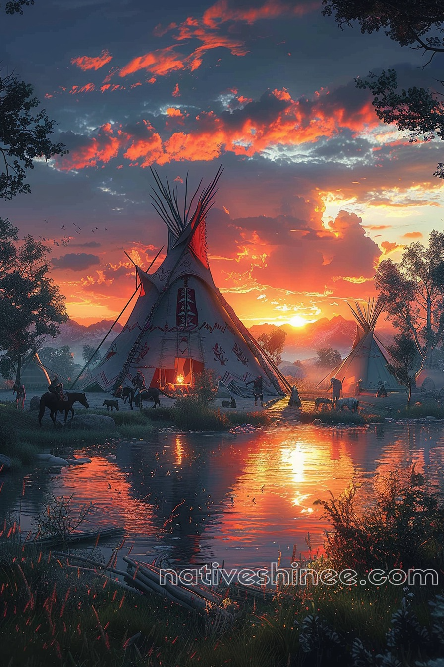 Fiery Sky, Peaceful Waters Native American Canvas – NativeShinee