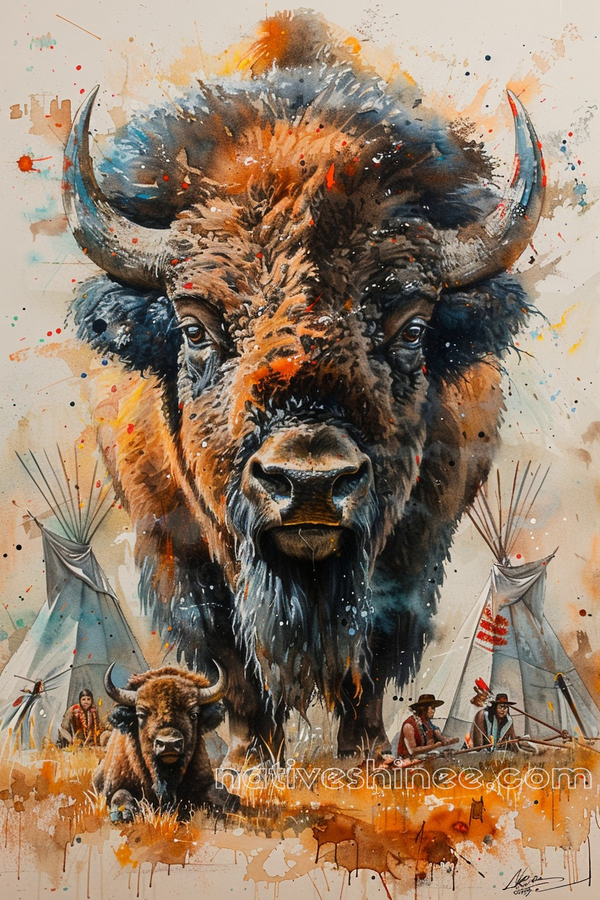Majestic Bison, Symbol of Strength Native American Canvas – NativeShinee