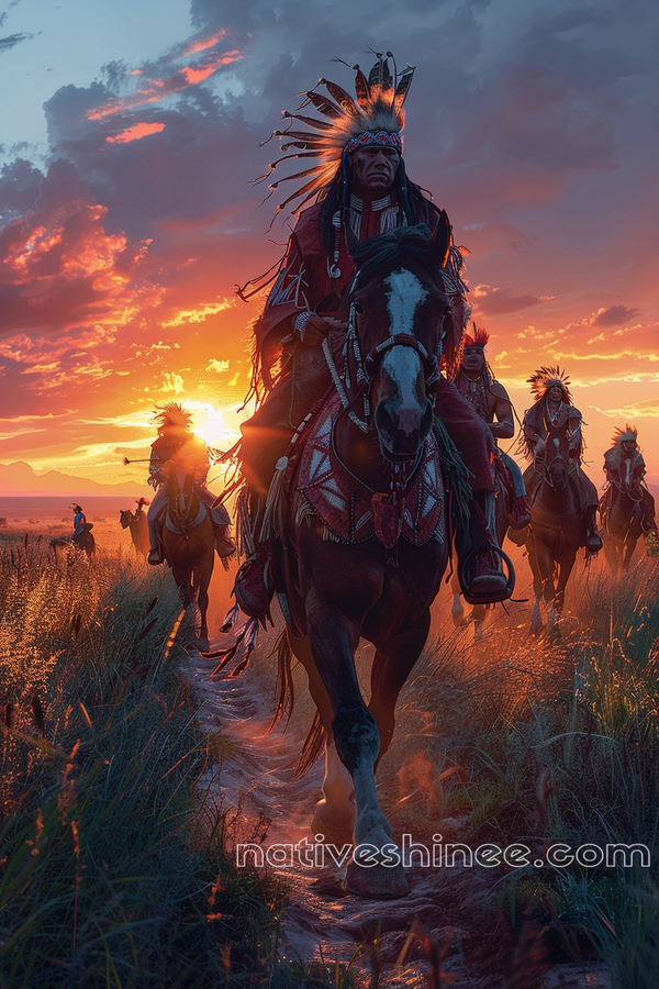 Sunset Charge of the Brave Native American Canvas – NativeShinee