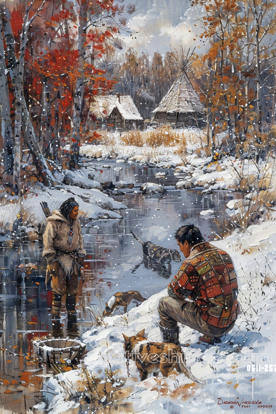 Winter Village Life Native American Canvas – NativeShinee