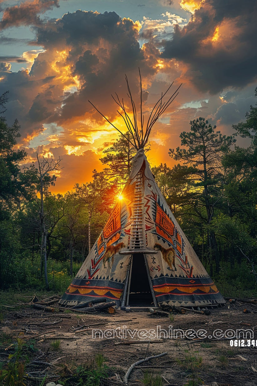 Sunset Over the Sacred Dwelling Native American Canvas – NativeShinee