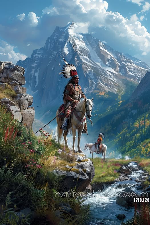 Native American Riders on Mountain Top Native American Canvas ...