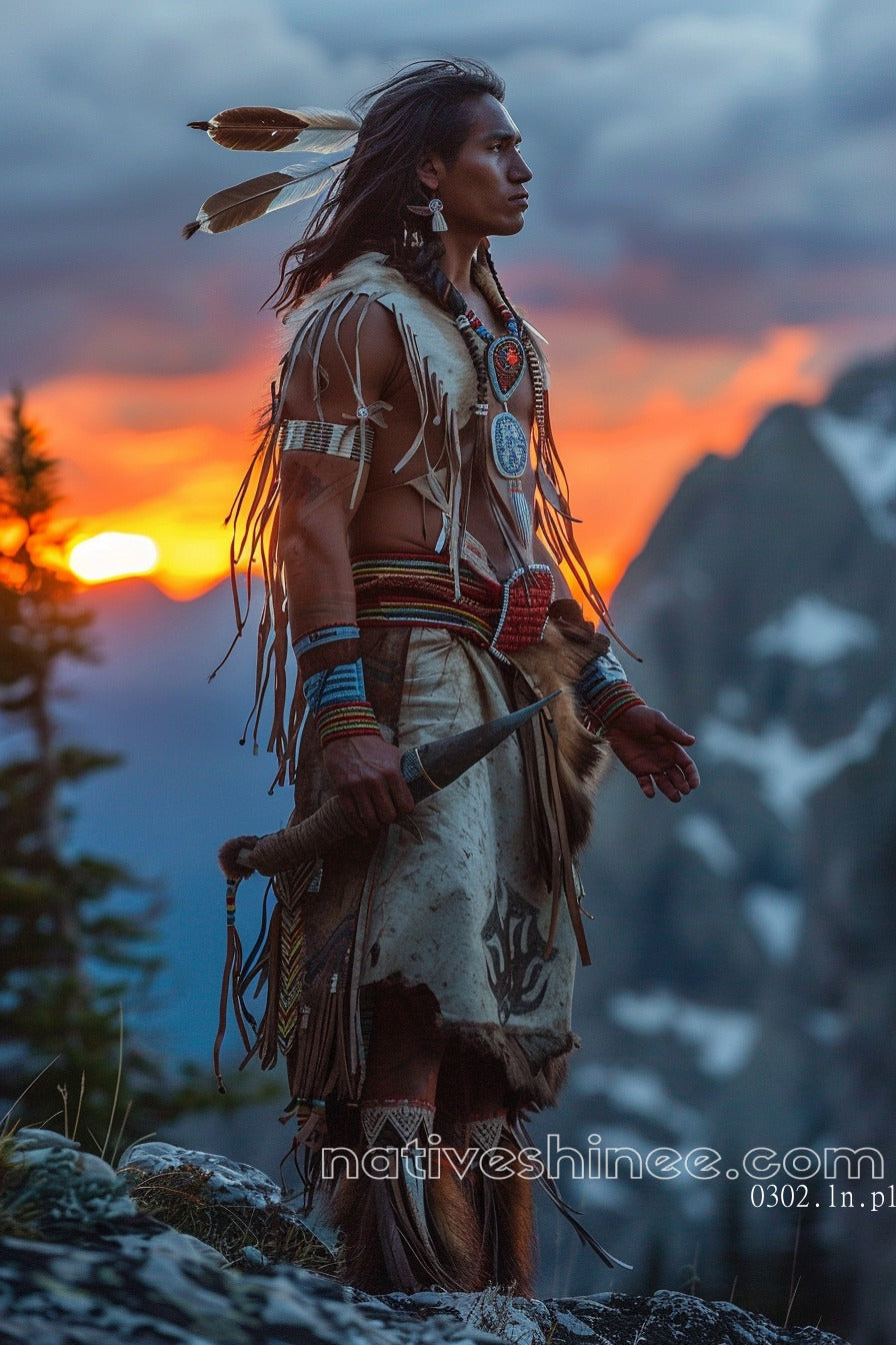 Warrior at Dusk on the Mountain Native American Canvas – NativeShinee