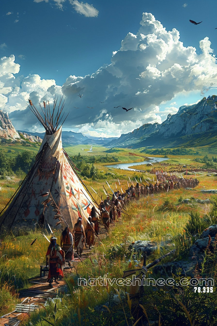 Journey of the Brave: A Tribe's Path Native American Canvas – NativeShinee