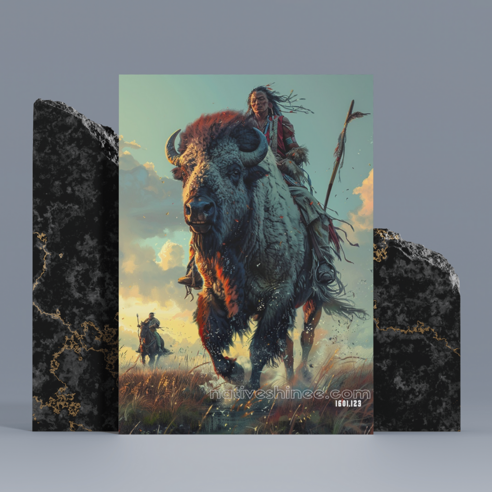 The Charge of the Buffalo Warrior Native American Canvas – NativeShinee