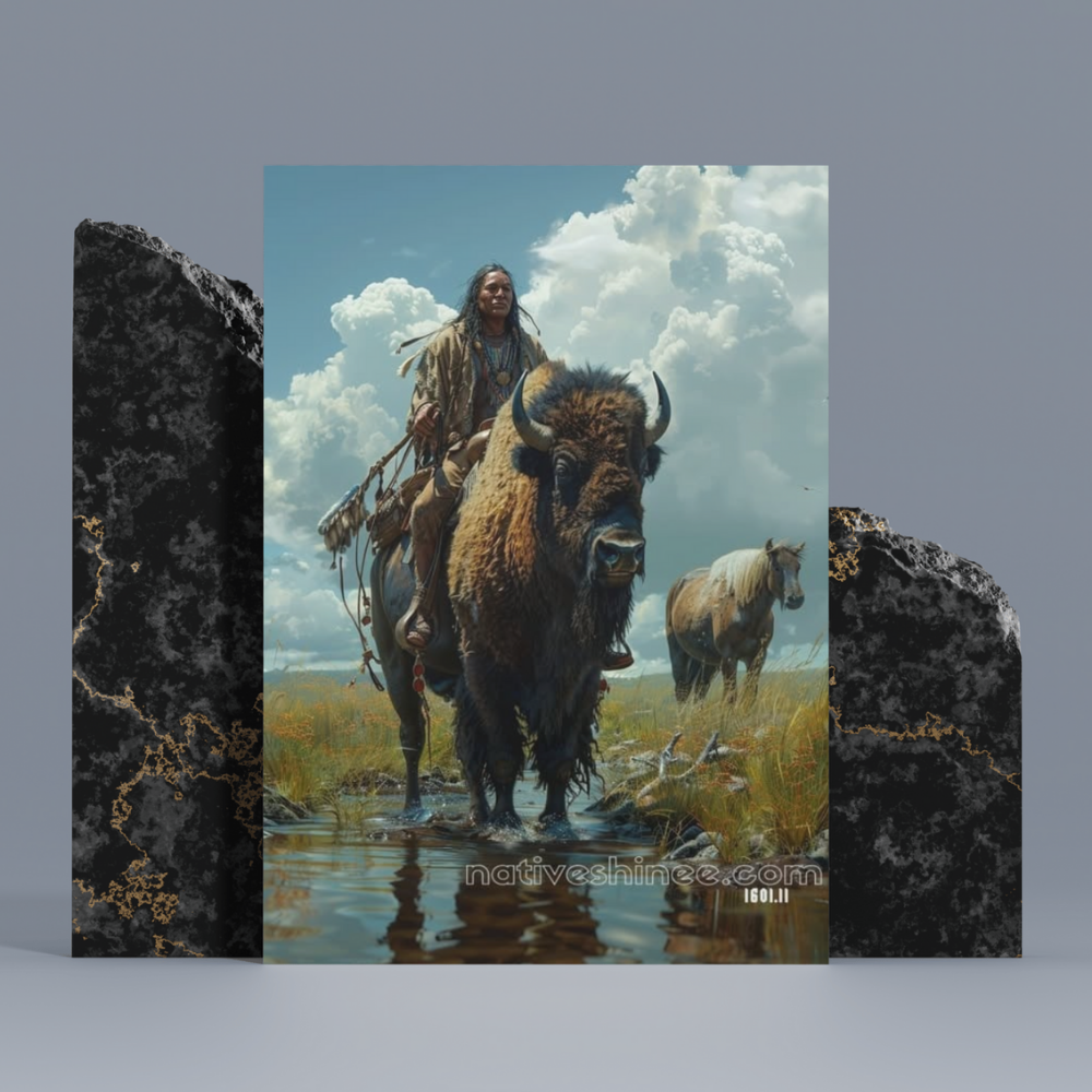 Buffalo Rider: Guardian of the Plains Native American Canvas – NativeShinee