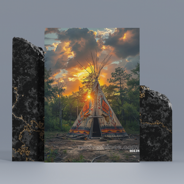Sunset Over the Sacred Dwelling Native American Canvas – NativeShinee