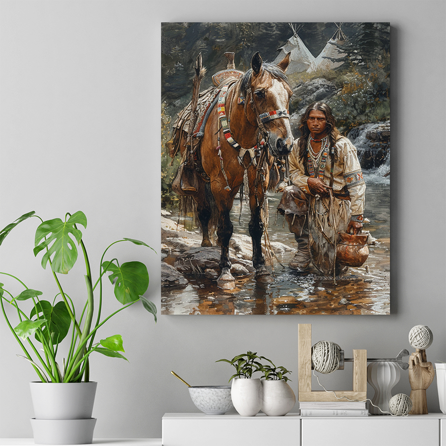 Warrior and Steed in Unity Native American Horse Canvas – NativeShinee