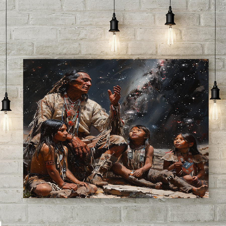 Chief and Children Nurturing Tribal Heritage Native American Canvas ...