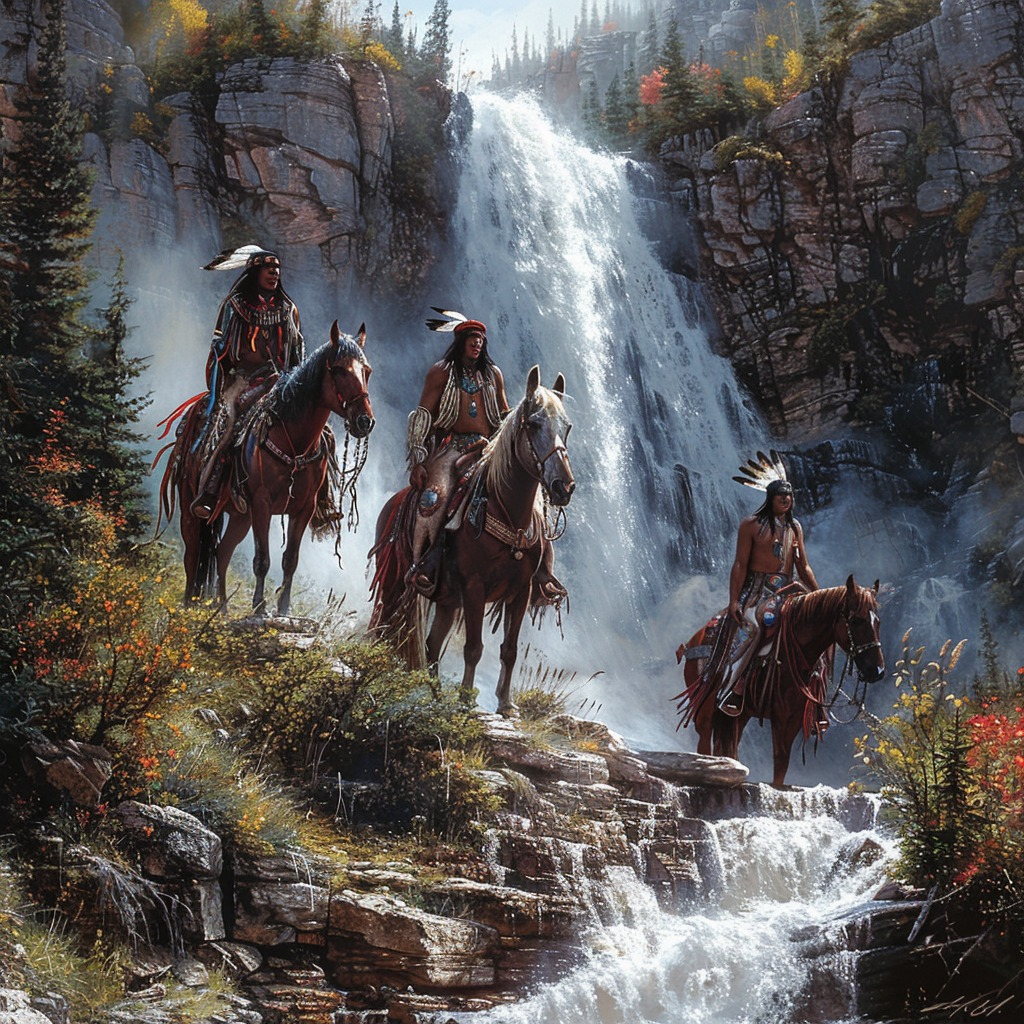 Riders by the Rushing Waters Native American Horse Canvas – NativeShinee